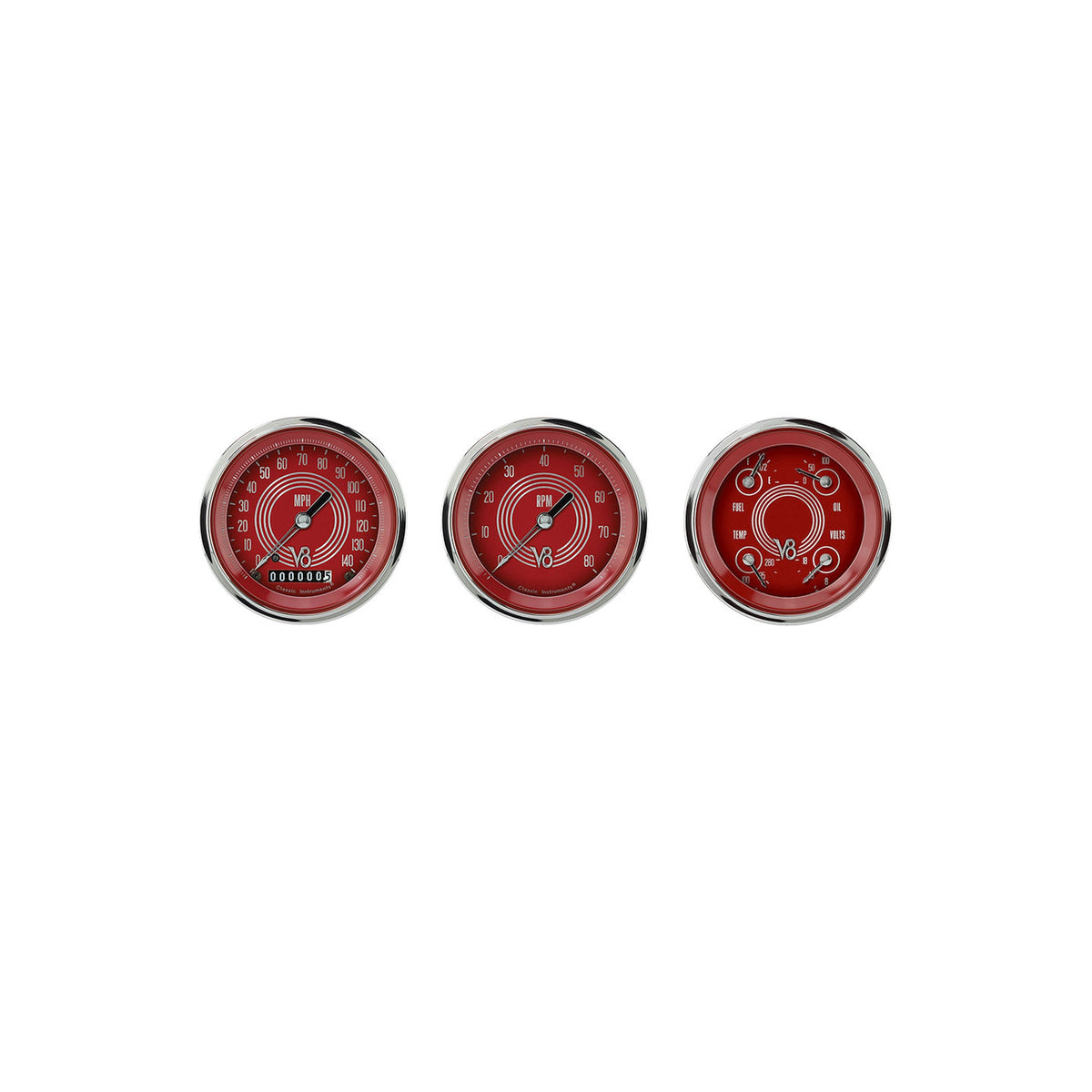 Classic Instruments V8 Red Steelie Three Gauge Set - V8RS53SLC – Fast ...