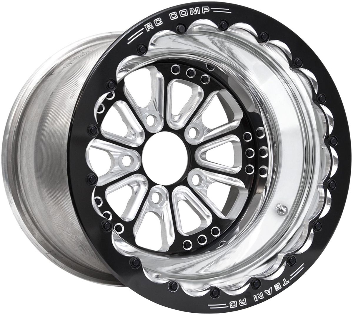 RC Comp Hammer 15" x 10" Wheel, Polished with Black Eclipse Finish Cen ...