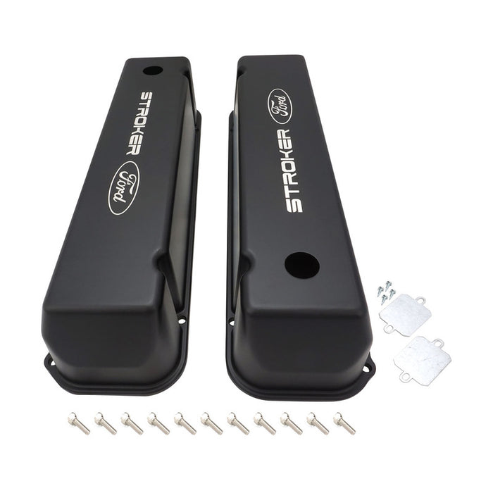 Proflow Valve Covers, Tall Cast Aluminium, Black, Stroker Ford Logo, 4 ...