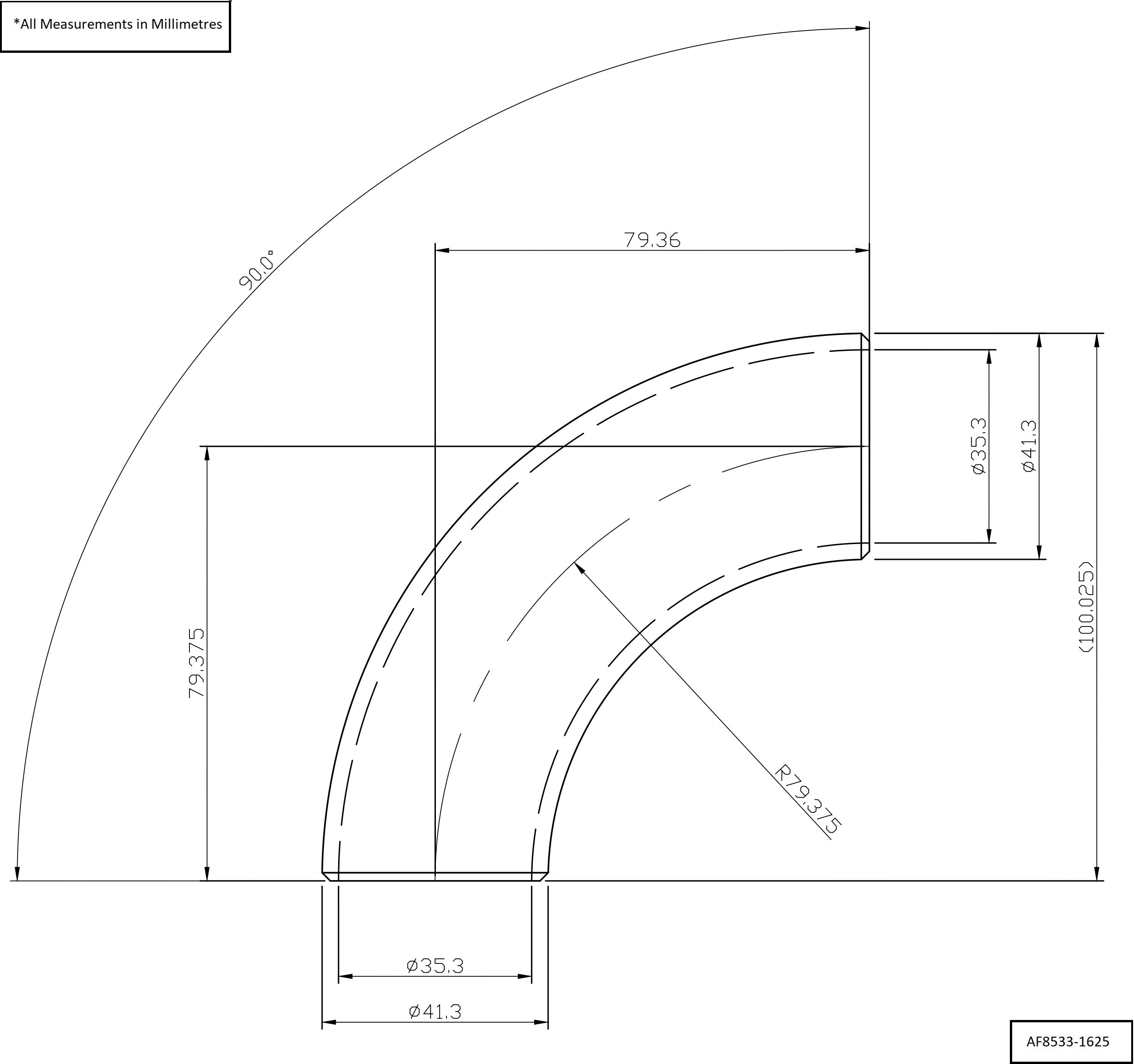 Aeroflow 1-5/8" (42mm) Steam Pipe Tube, 90 Degree Bend, 2.5D Radius (A ...